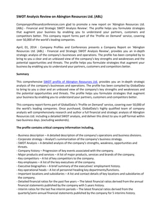Swot analysis review on abington resources ltd. (abl) | PDF