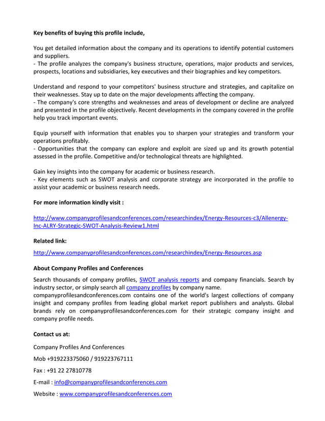 Swot analysis review on allenergy, inc. (alry) | PDF