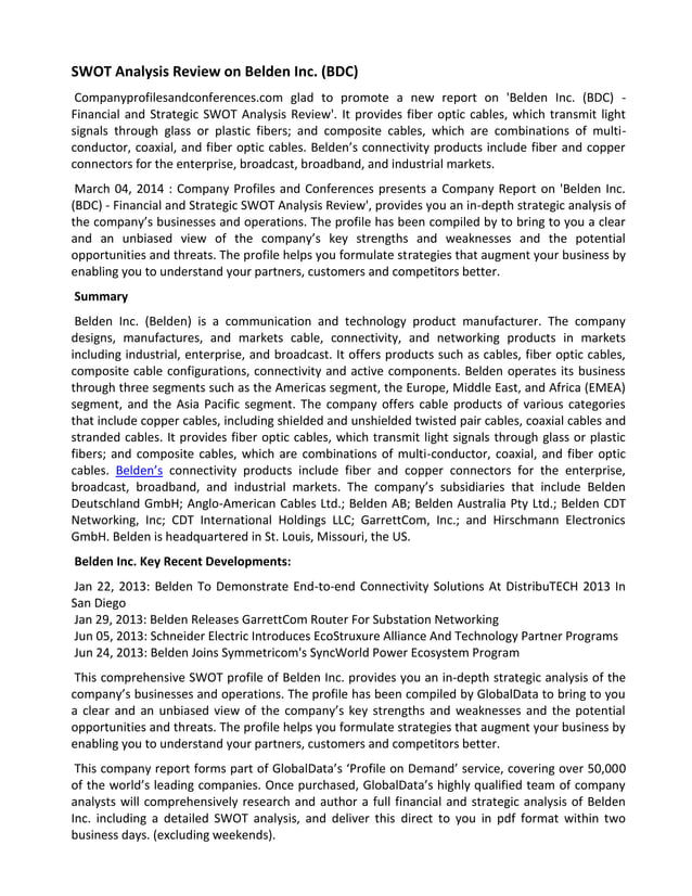 Swot analysis review on belden inc. (bdc) | DOCX