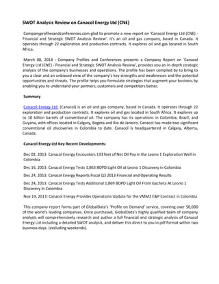 Swot analysis review on canacol energy ltd (cne) | DOCX | Commodities ...