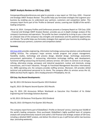 Swot analysis review on cdi corp. (cdi) | DOCX | Business Accounting ...