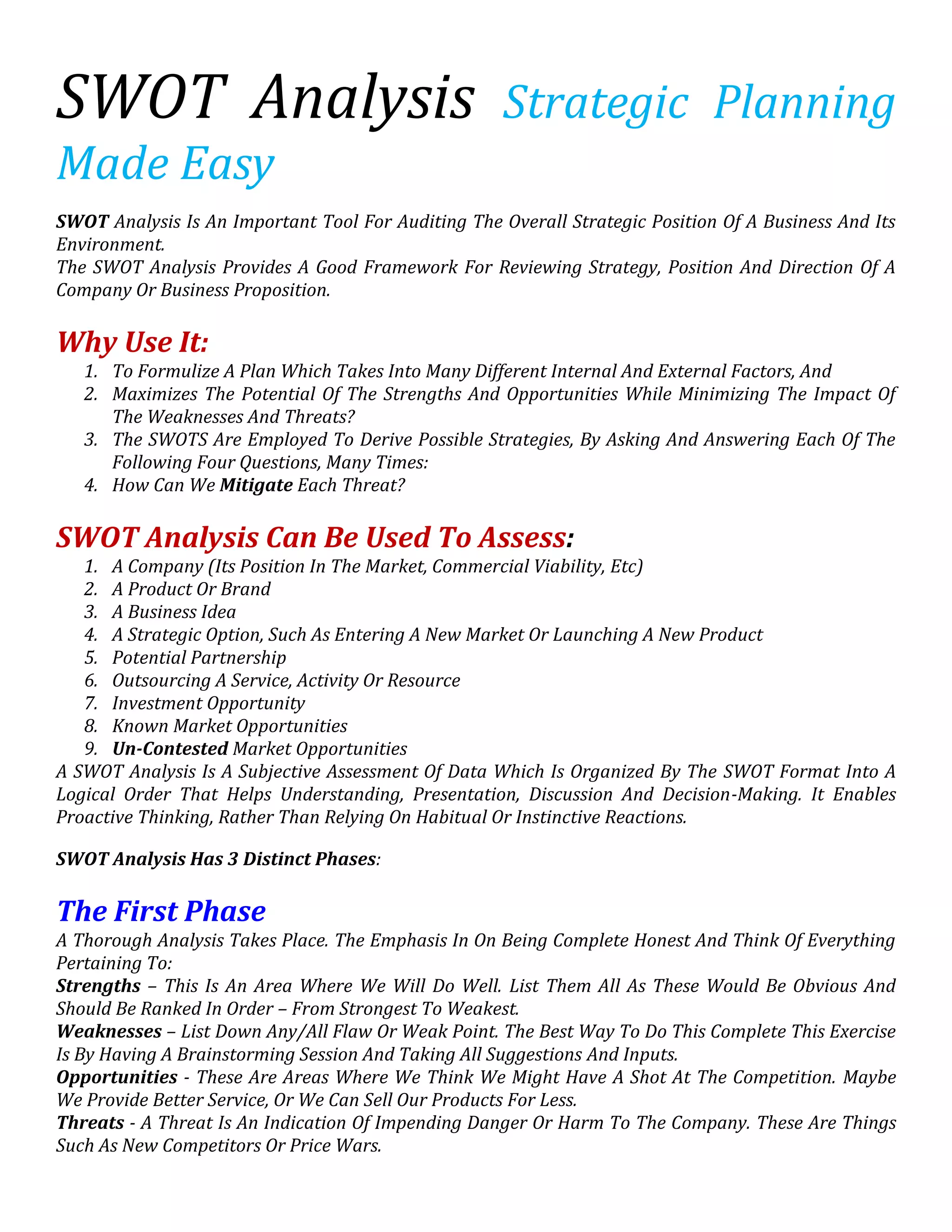 SWOT Analysis BY ANEEK GUPTA | PDF