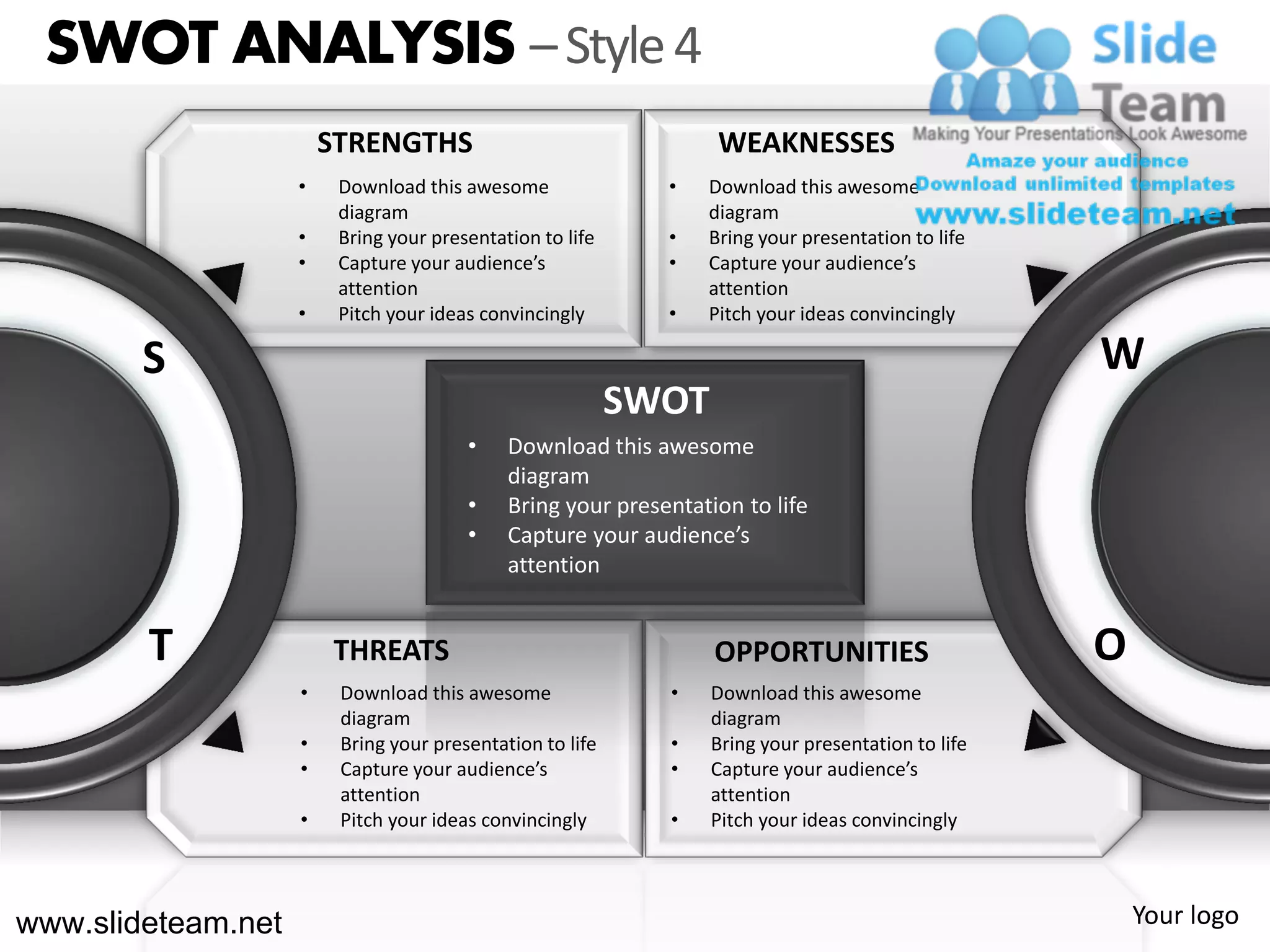 Swot analysis style design 4 powerpoint presentation templates. | PDF