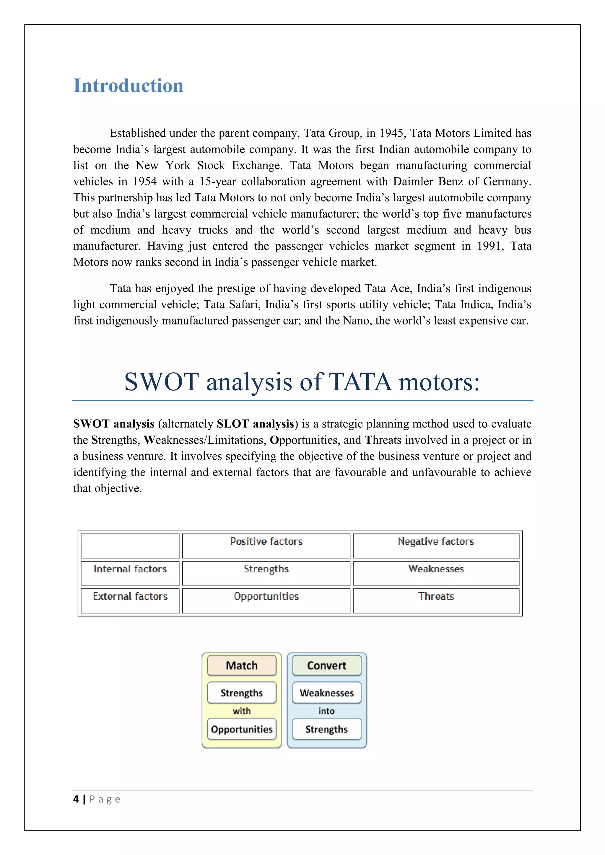 SWOT analysis of TATA motors | PDF