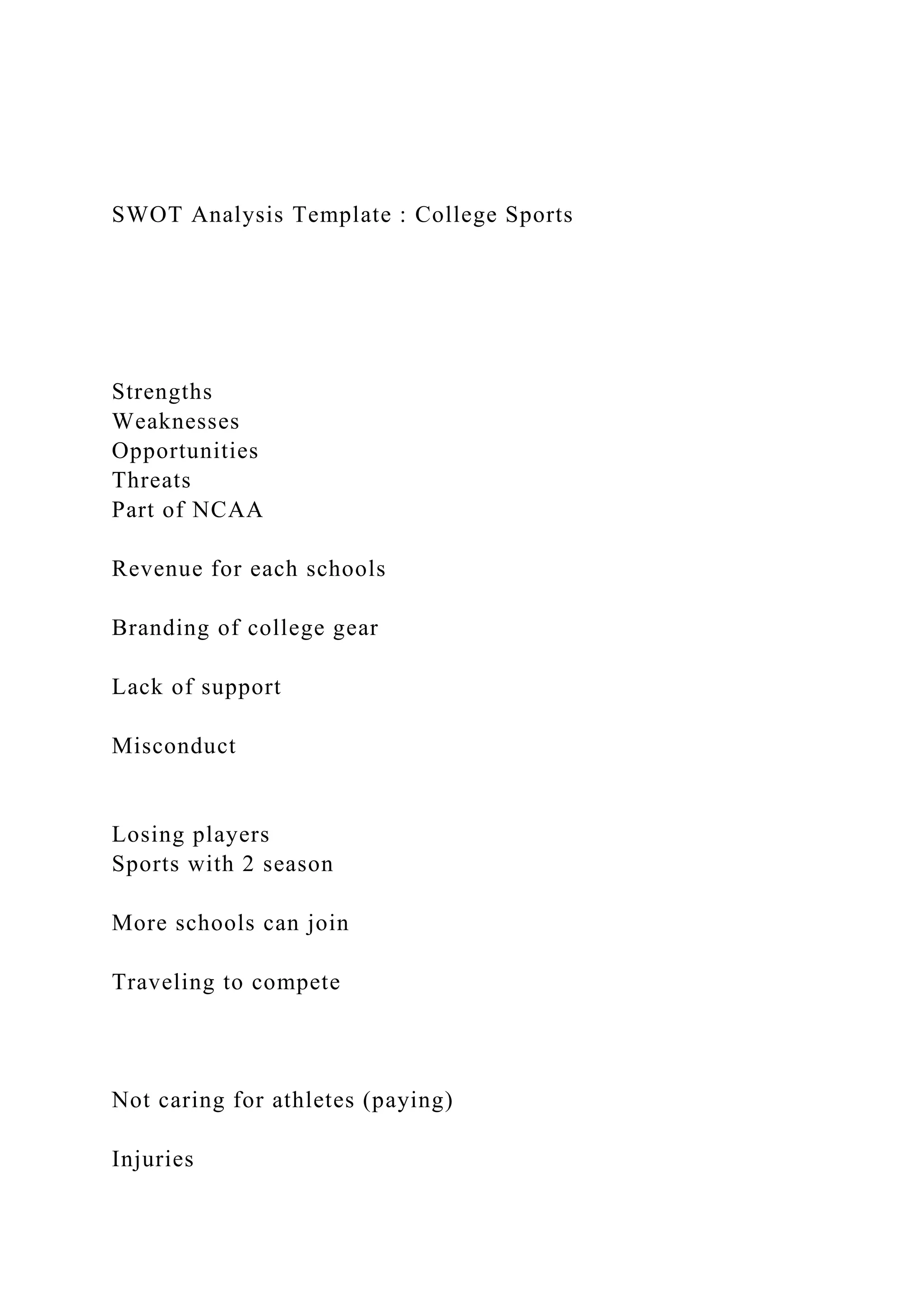 SWOT Analysis Template College SportsStrengthsWe.docx