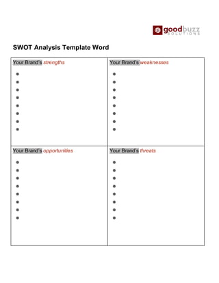 Swot Analysis Template For Schools
