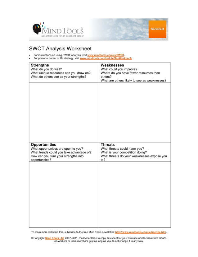 Swot analysis worksheet | PDF