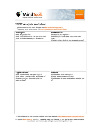 Swot analysis worksheet | PDF