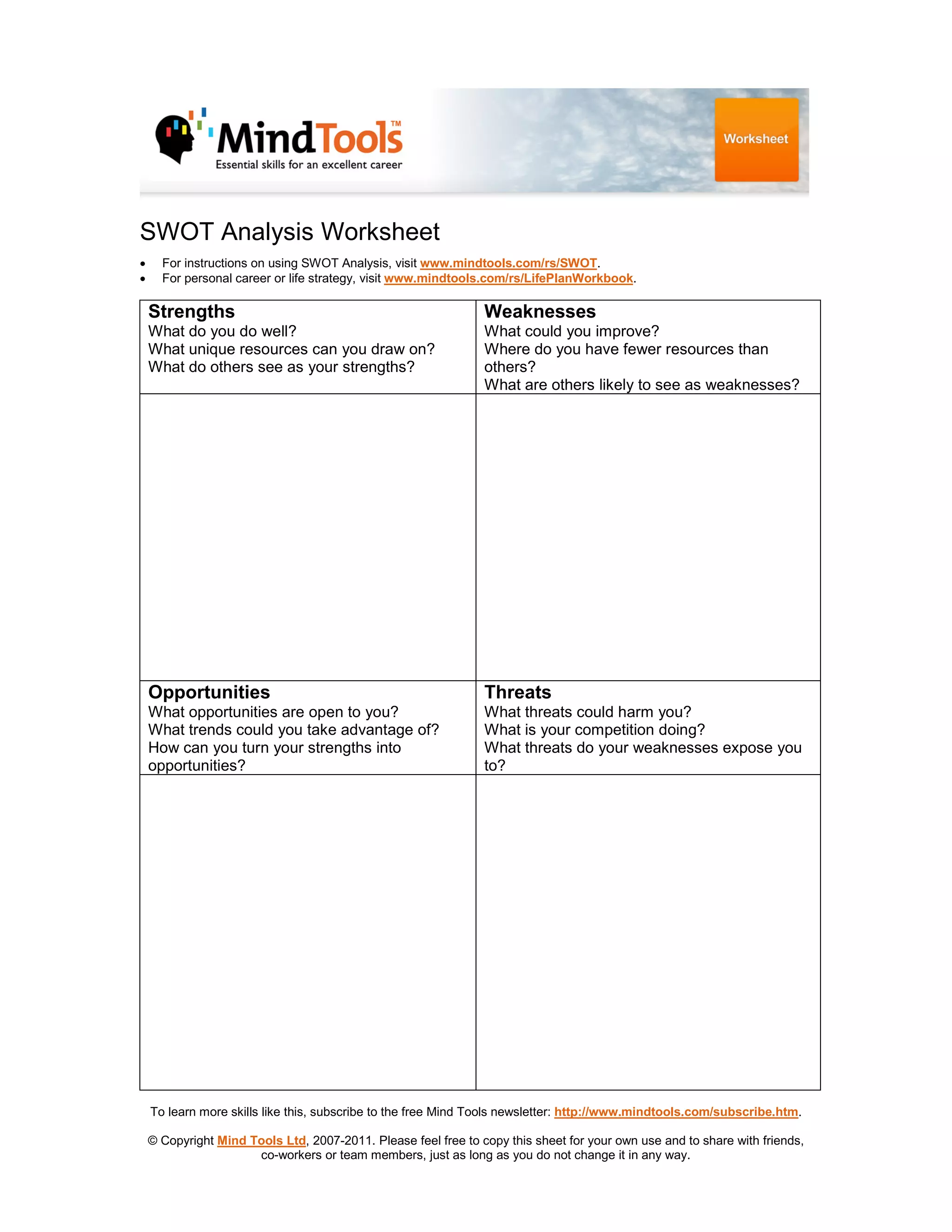 Swot analysis worksheet | PDF
