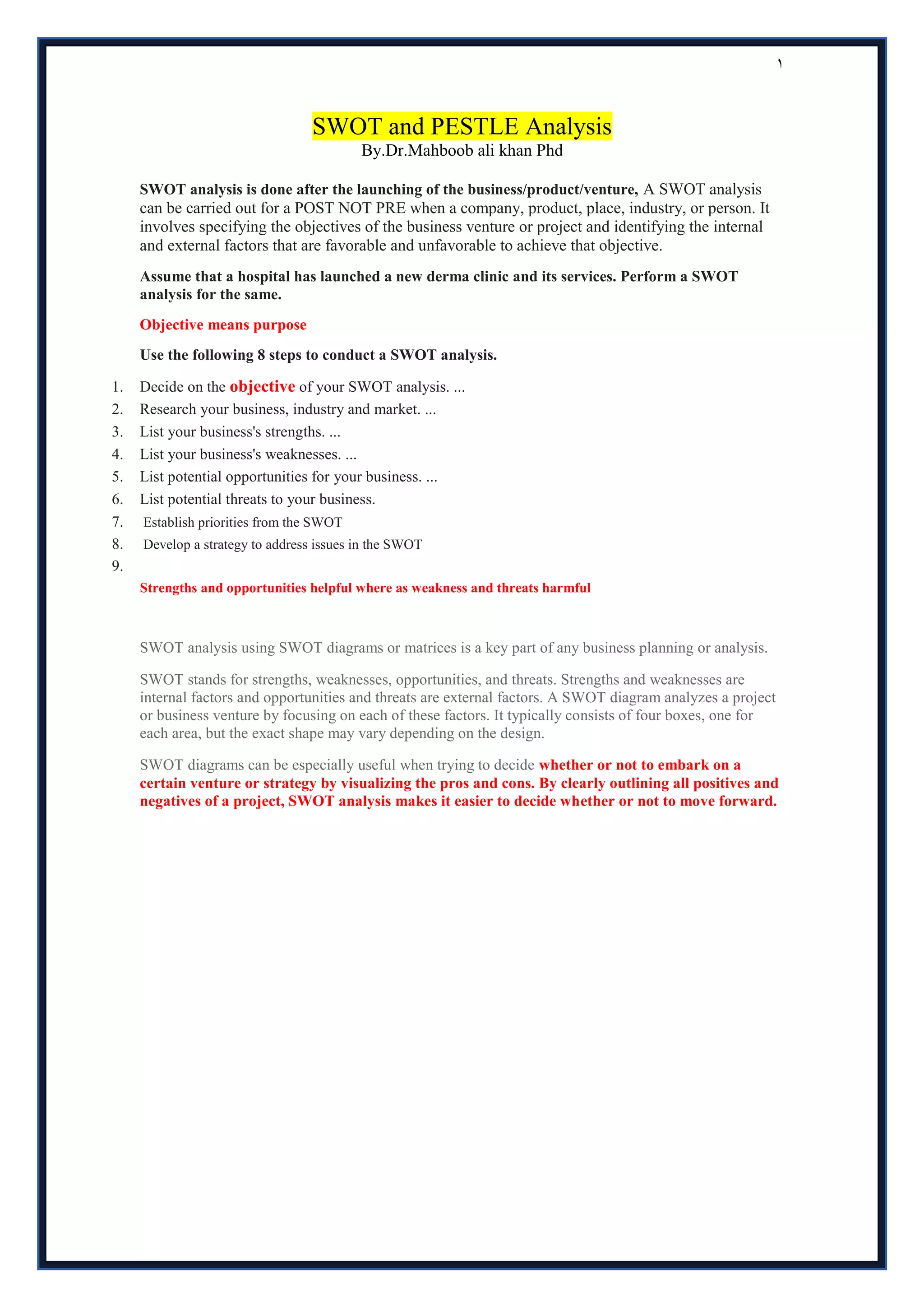 Swot and pestle analysis | PDF