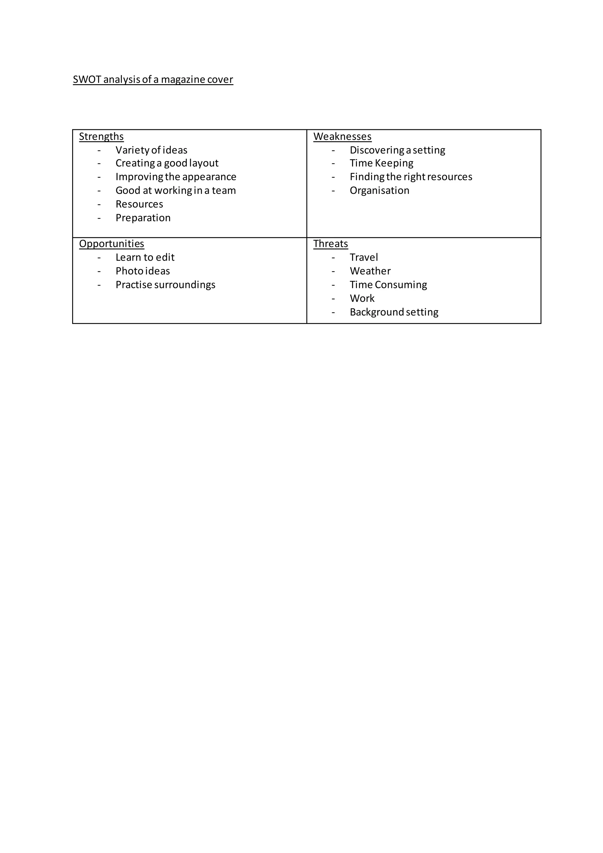Swot brief | DOCX