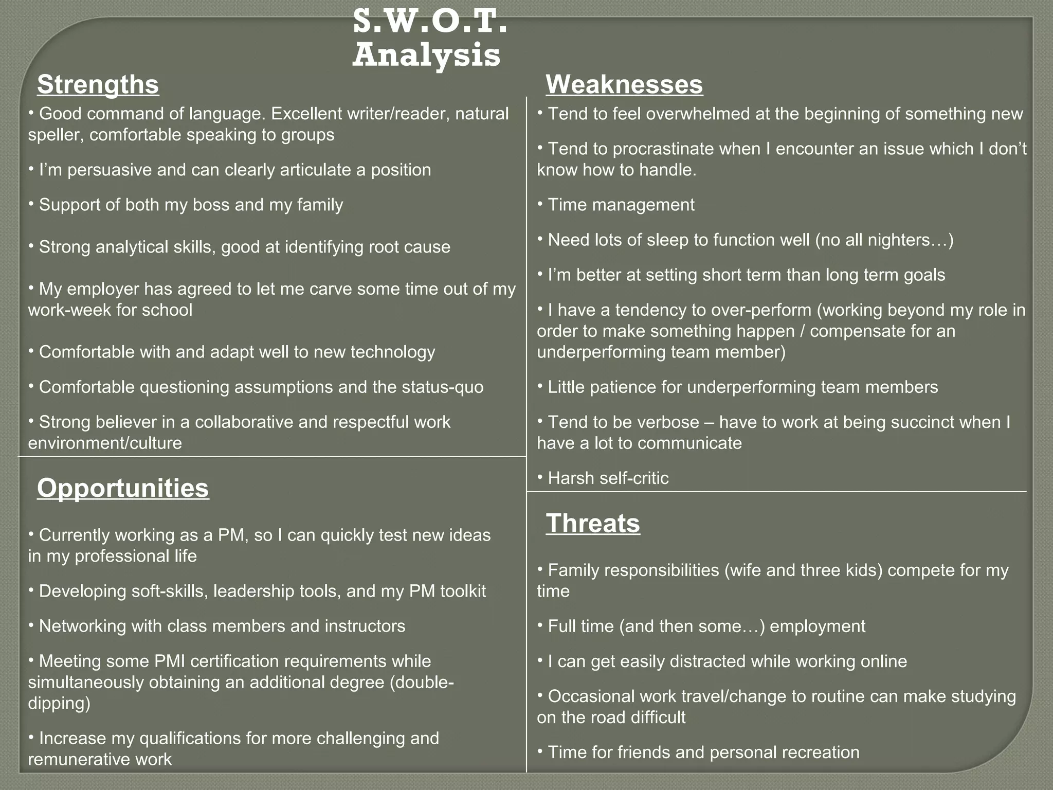 SWOT Examples PM 401 | PPT