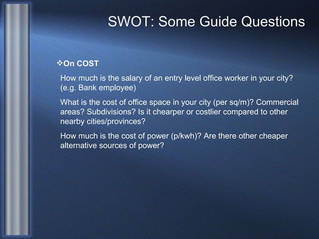 Swot guide questions score card (1) | PPT