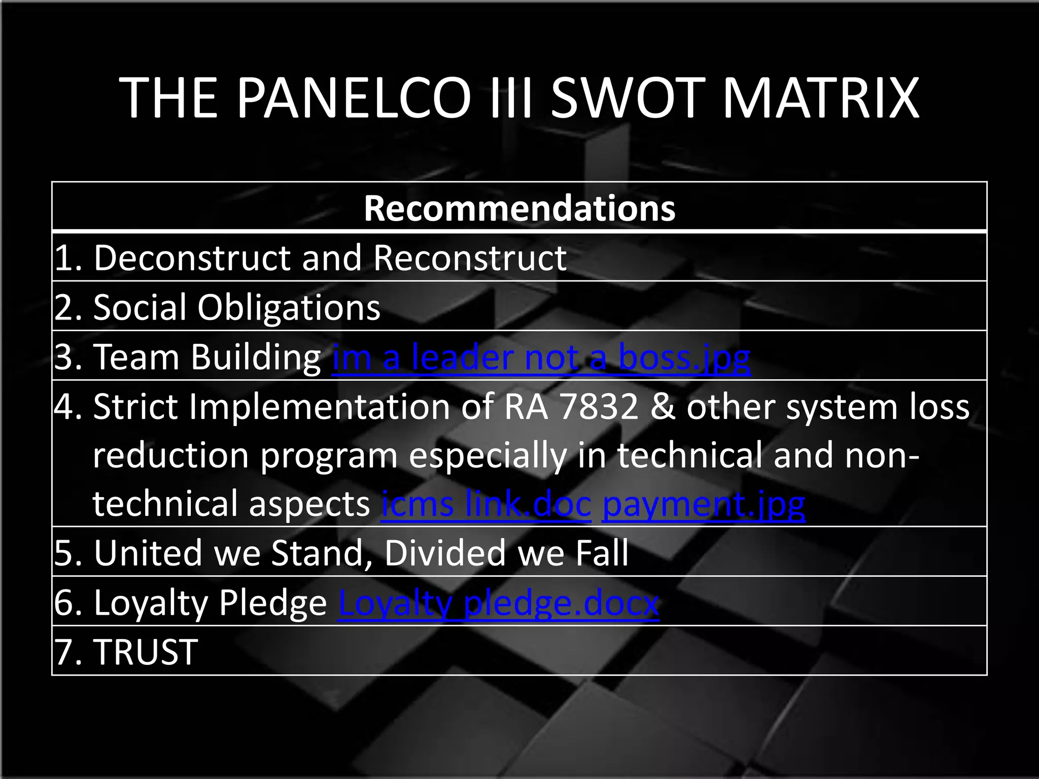 SWOT Matrix of PANELCO III | PDF