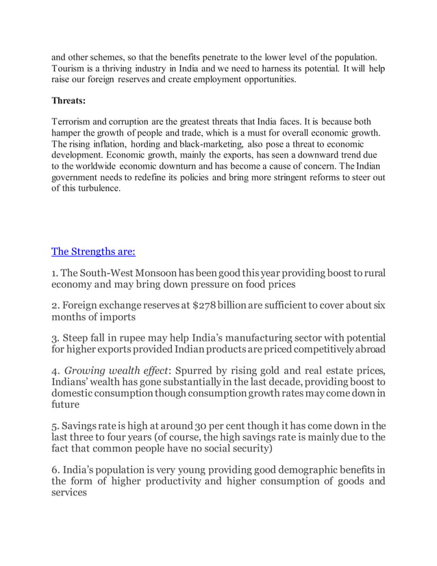 Swot Analysis of indian economy | PDF