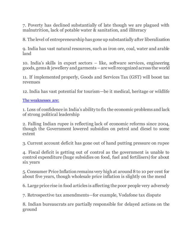 Swot Analysis of indian economy | PDF