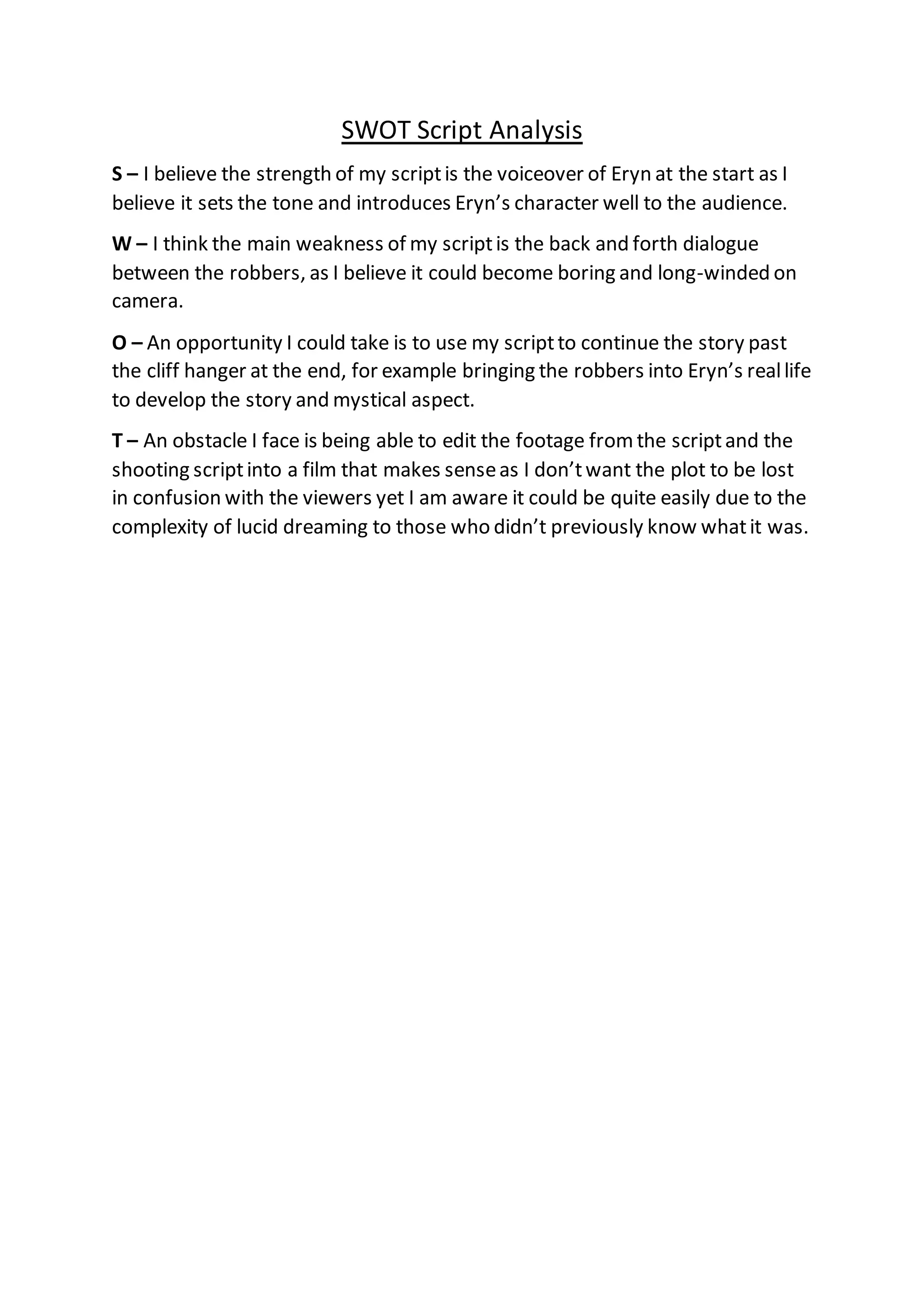 Swot script analysis | PDF