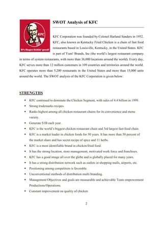 SWOT Analysis Yum! Brands,pizza hut and kfc | DOCX