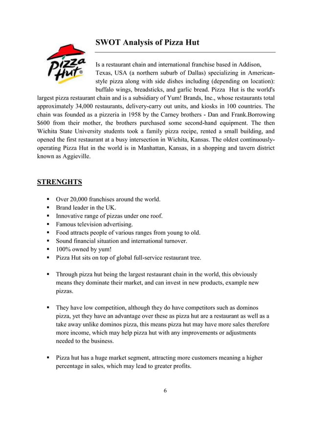 SWOT Analysis Yum! Brands,pizza hut and kfc | DOCX | Food Industry ...