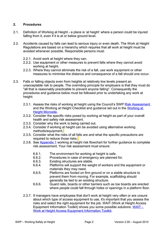 Swp working safely at height | PDF