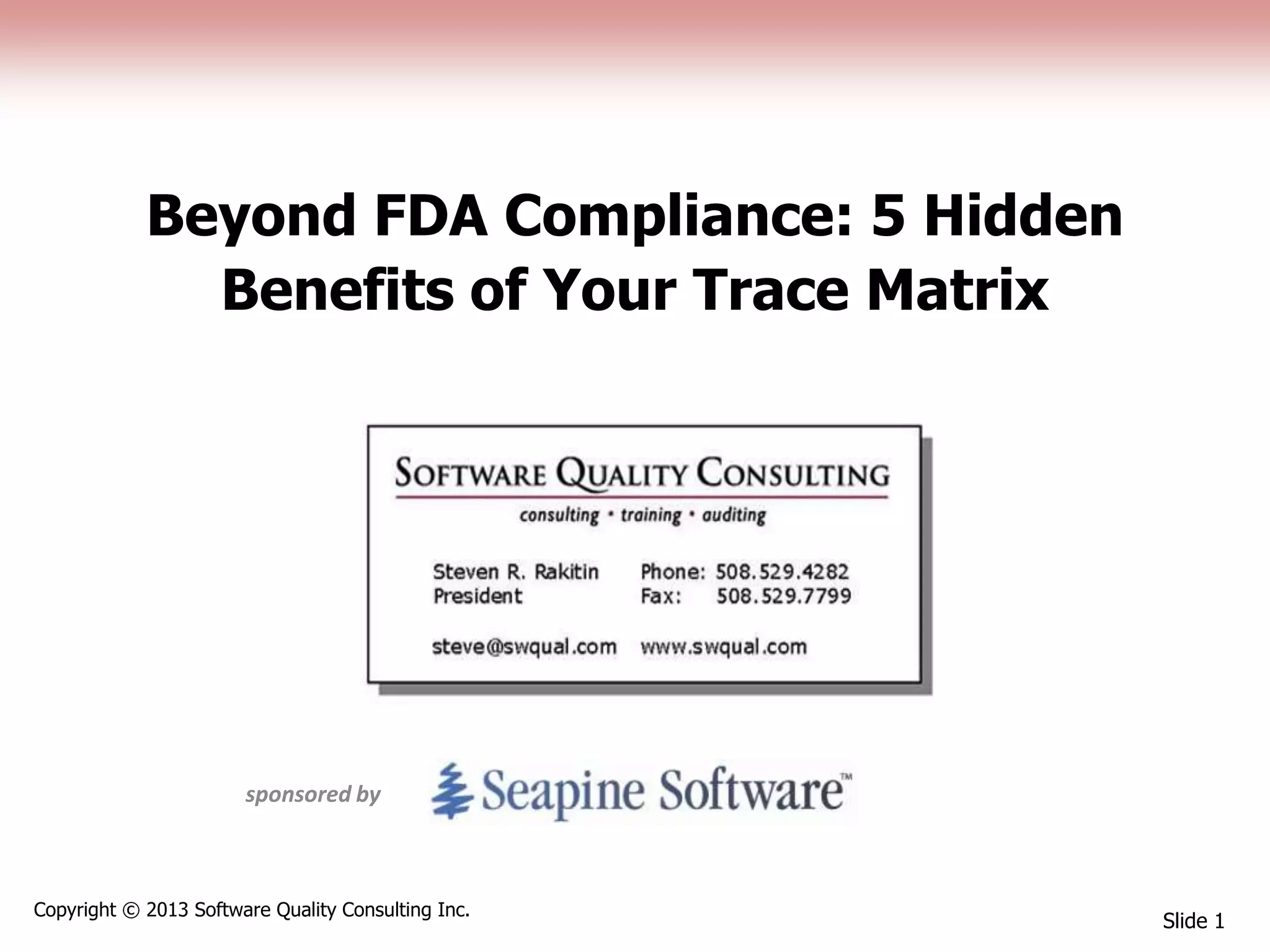 Beyond FDA Compliance Webinar: 5 Hidden Benefits of Your Traceability ...