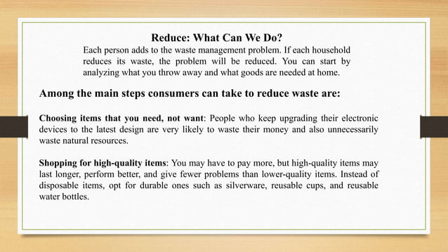 Solid waste reduce, recycle and reuse | PPTX