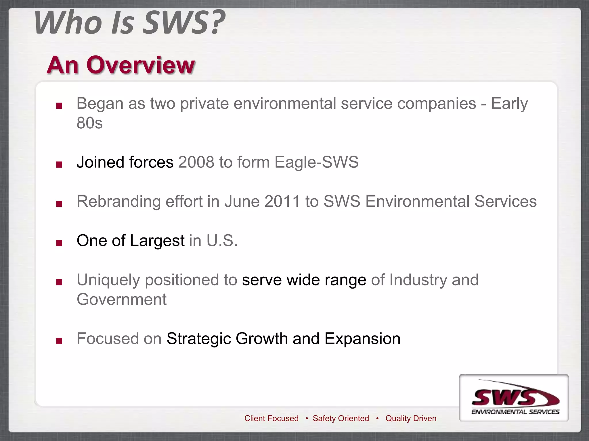 SWS Environmental Services - An Overview | PPTX
