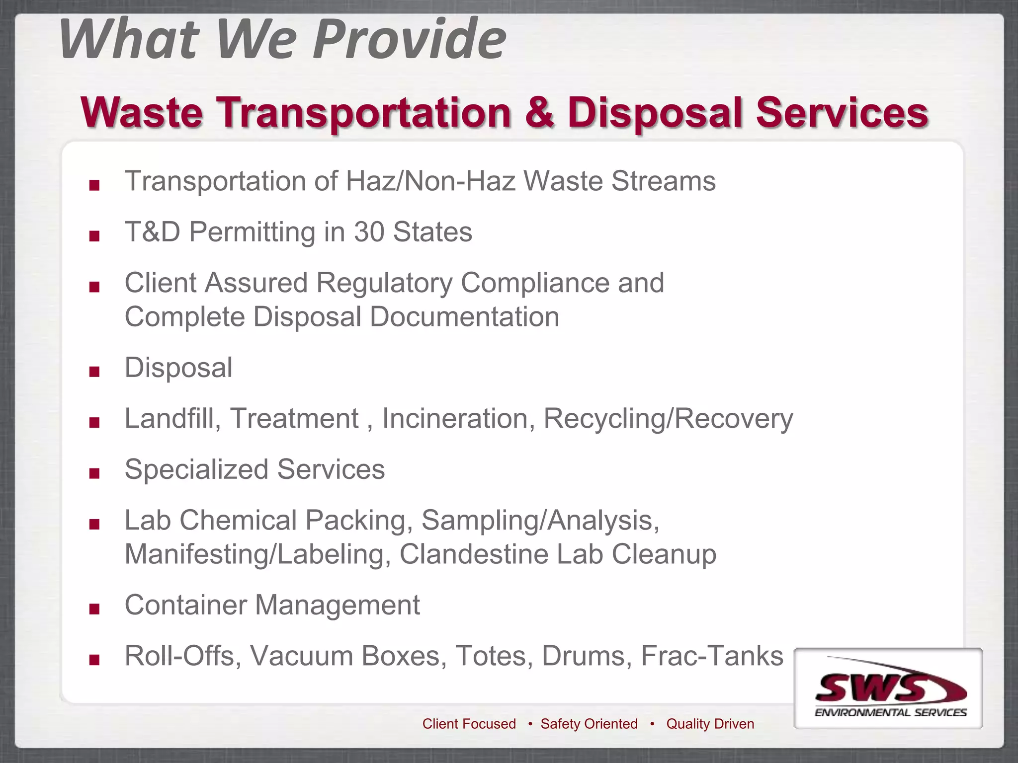 SWS Environmental Services - An Overview | PPTX