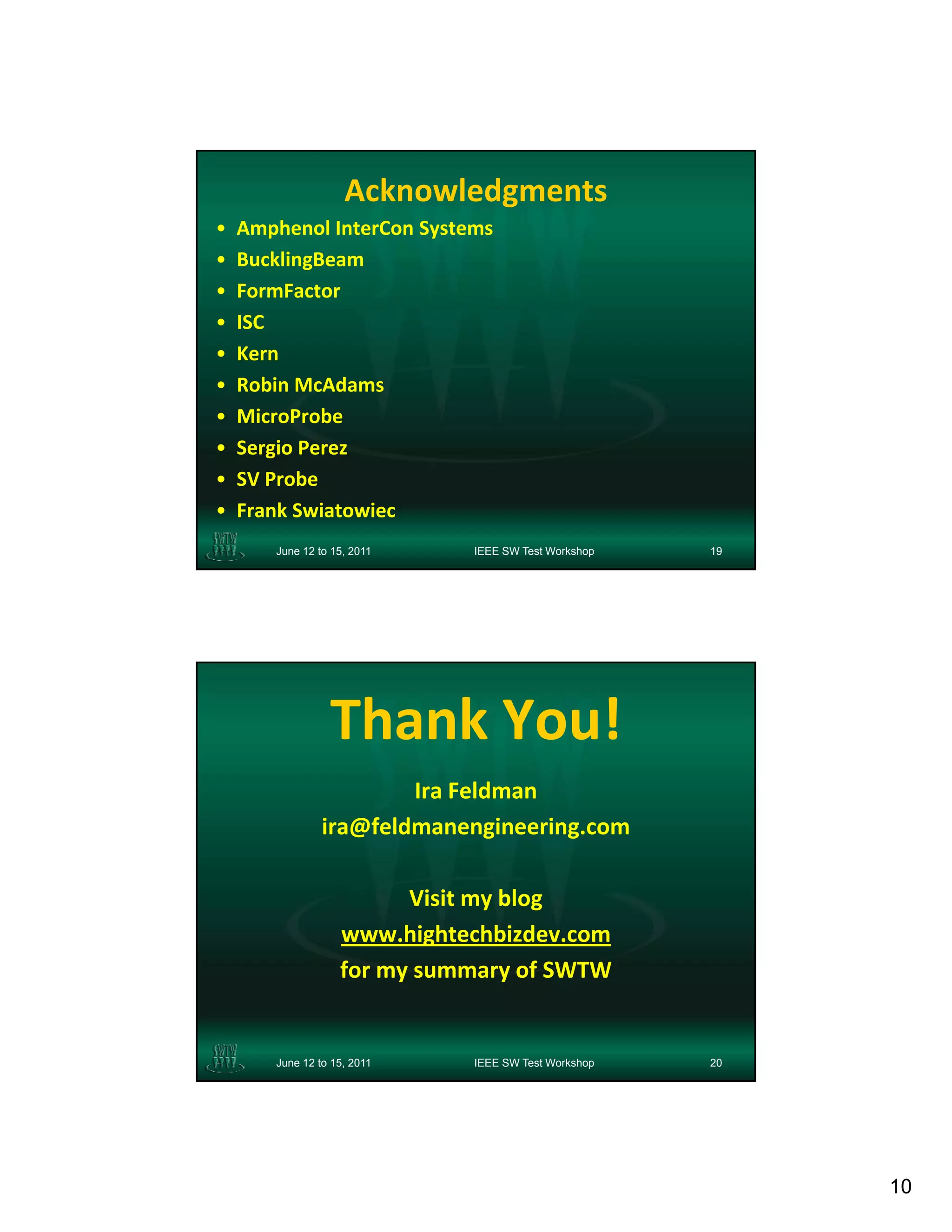 IEEE SWTW 2011 - Probe Card Cost Drivers - Ira Feldman 110615b | PDF