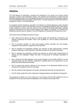 Hydrometry: Field Manual, Field Application of ADCP Volume-4 Part V ...