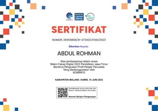 SERTIFIKAT PENGUATAN LITERASI BAGI SISWA | PDF