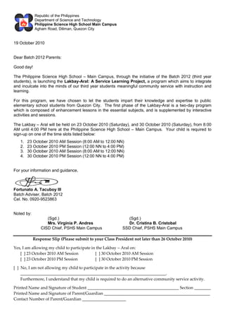 Sy1011 letter to parents re service learning pdf | PDF