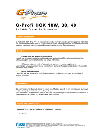 Olio motore 10W API CF - Fornid - G-Profi HCK 10W | PDF
