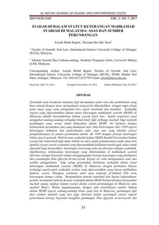 SYAHADAH DALAM STATUT KETERANGAN MAHKAMAH SYARIAH DI MALAYSIA - ASAS DAN SUMBER PERUNDANGAN | PDF