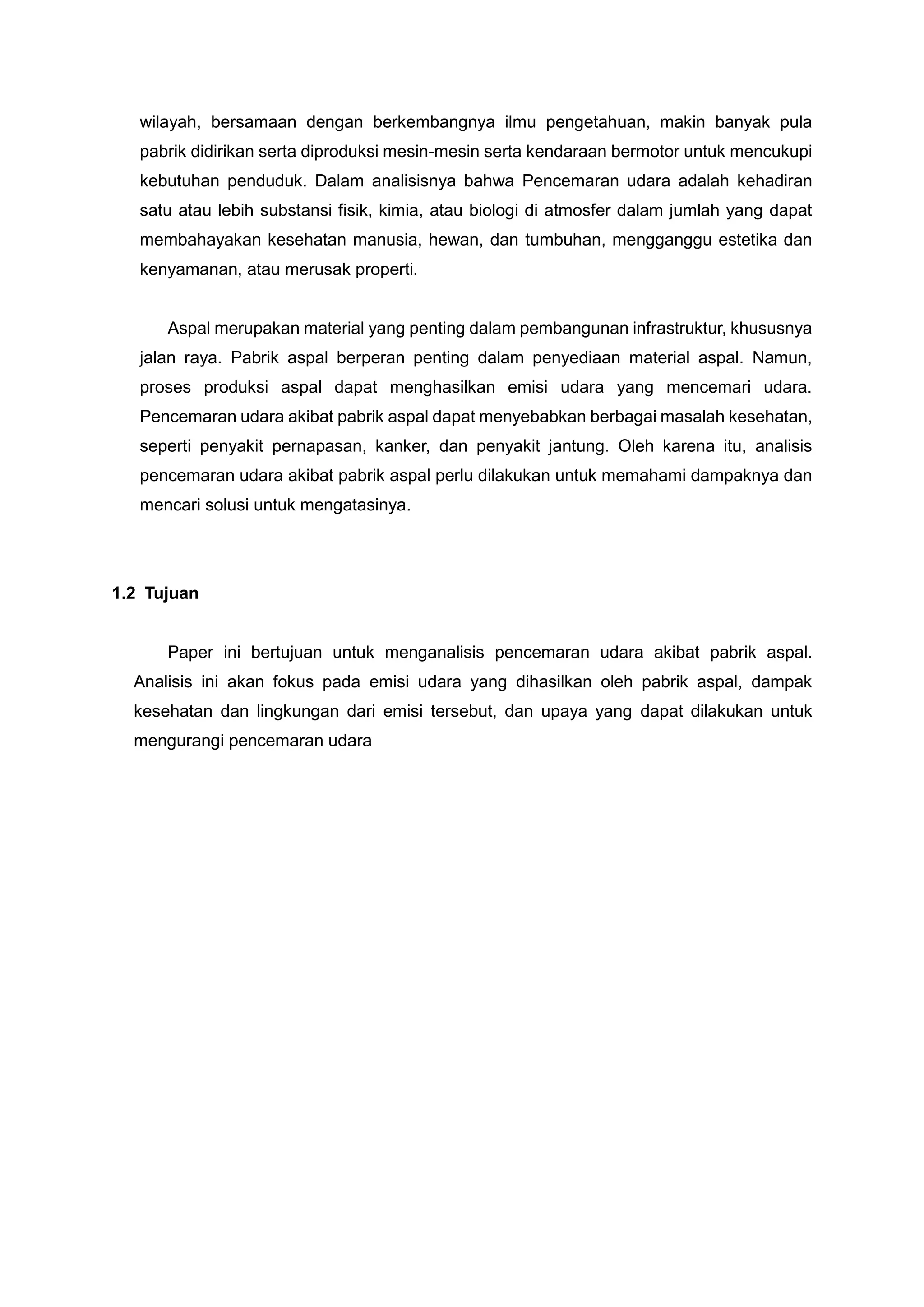 ANALISIS PENCEMARAN UDARA AKIBAT PABRIK ASPAL | DOCX