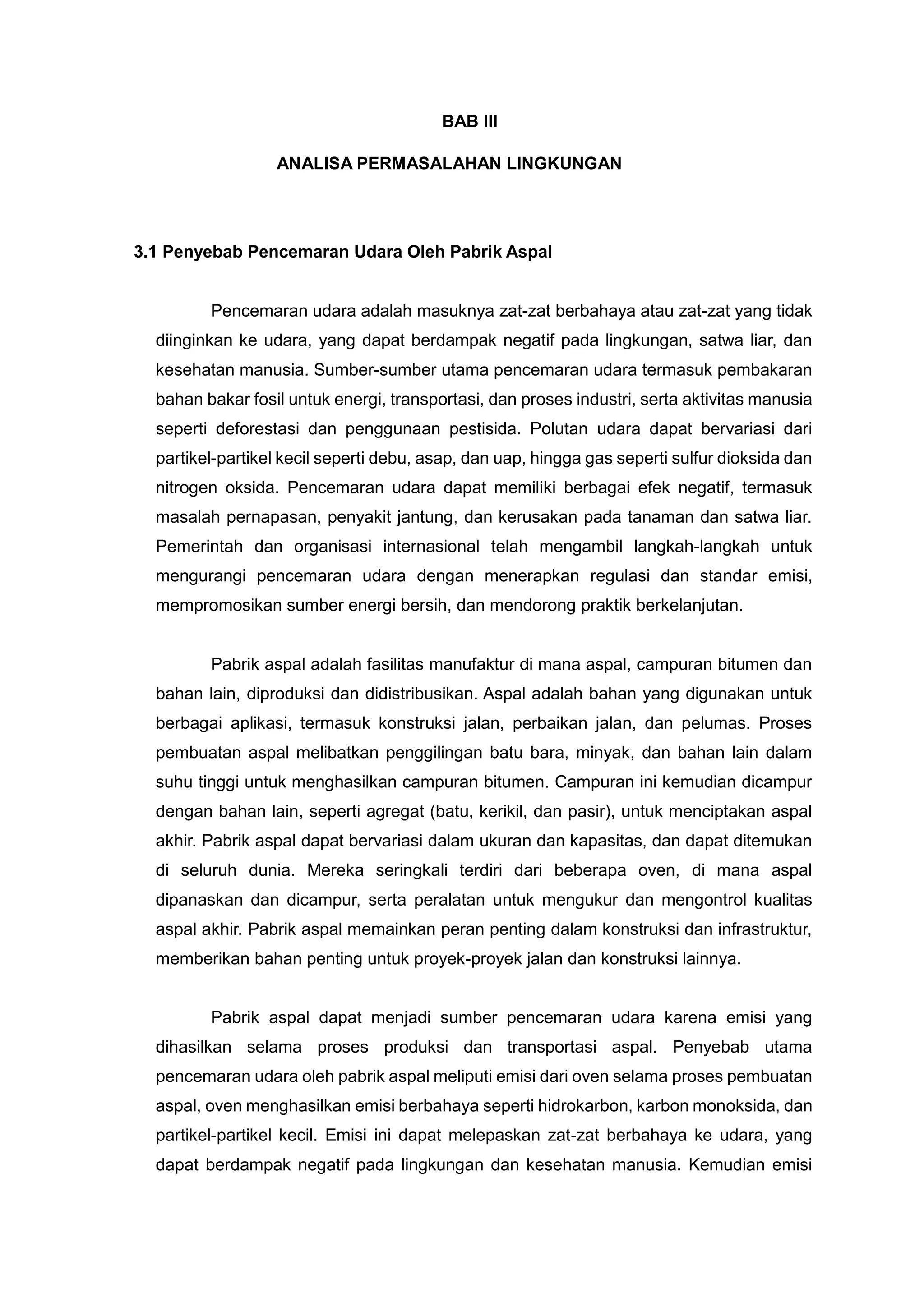 ANALISIS PENCEMARAN UDARA AKIBAT PABRIK ASPAL | DOCX