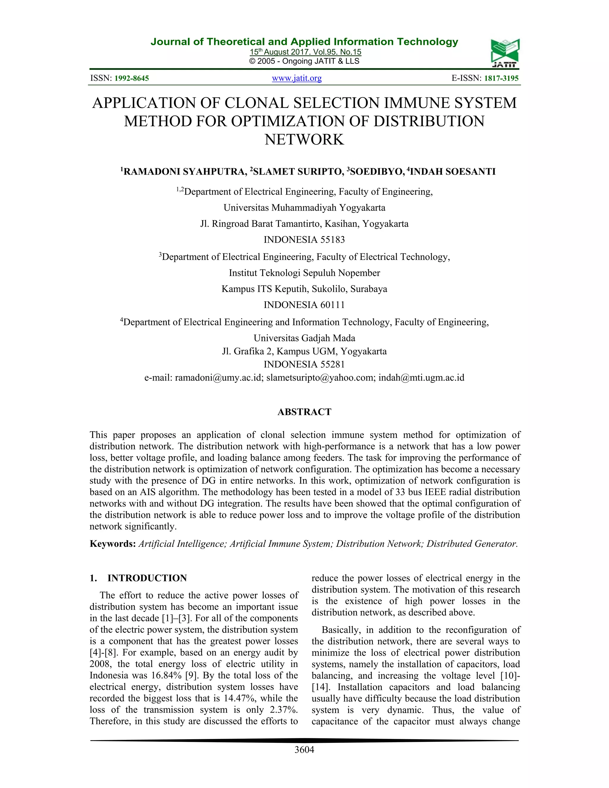 APPLICATION OF CLONAL SELECTION IMMUNE SYSTEM METHOD FOR OPTIMIZATION OF DISTRIBUTION NETWORK | PDF