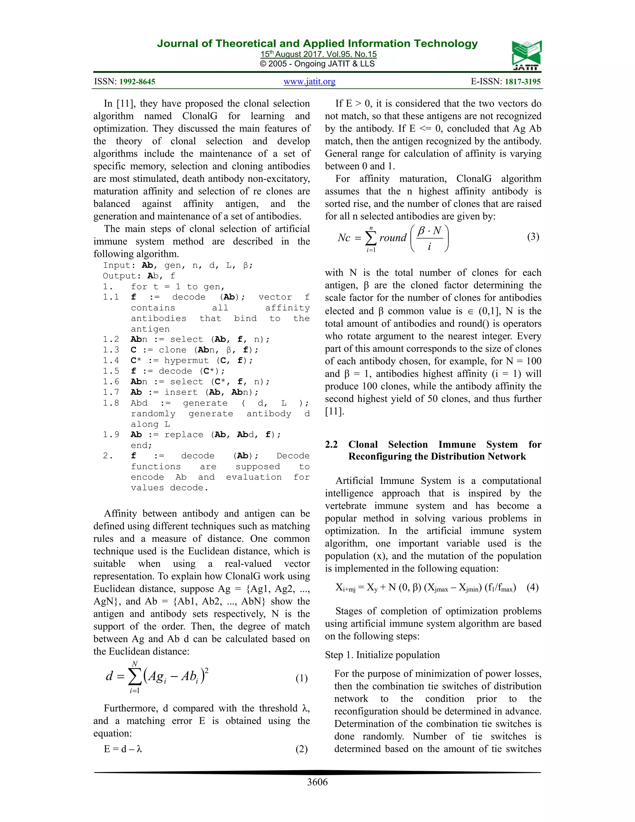 APPLICATION OF CLONAL SELECTION IMMUNE SYSTEM METHOD FOR OPTIMIZATION ...