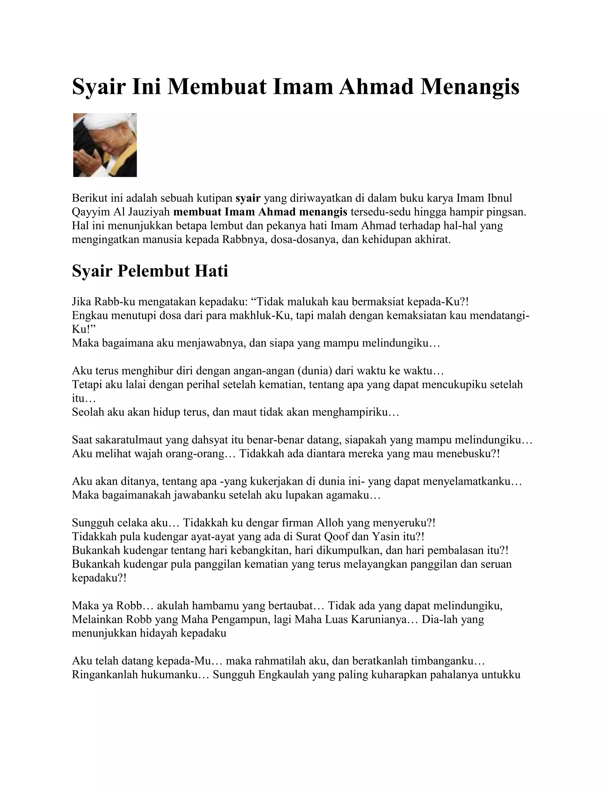 Syair ini membuat imam ahmad menangis | DOCX