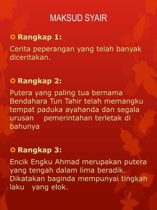 Syair perang saudara di pahang fm2 | PPTX
