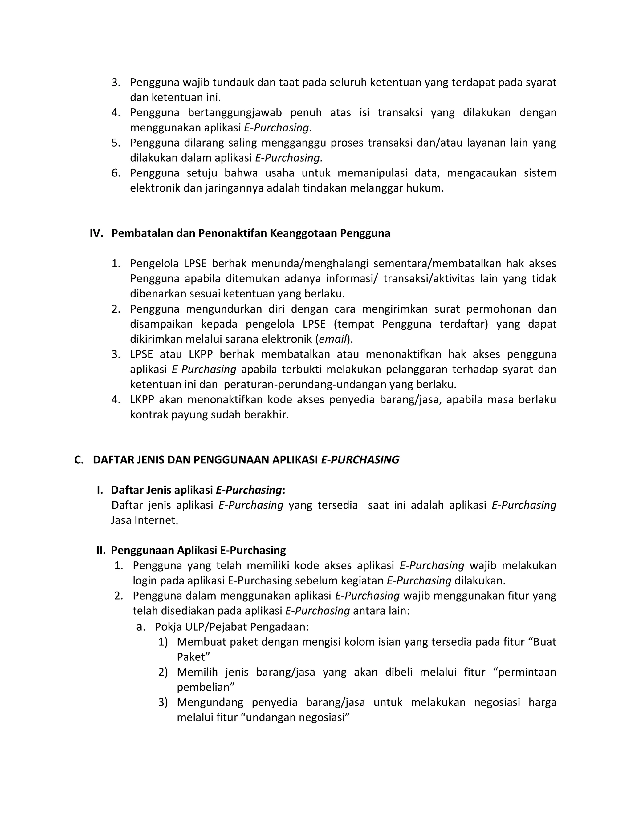 Syarat dan ketentuan penggunaan aplikasi e purchasing | PDF Syarat dan ketentuan penggunaan aplikasi e purchasing | PDF