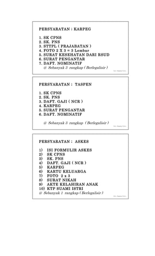 Syarat karpeg,tasp,askes fix | PDF
