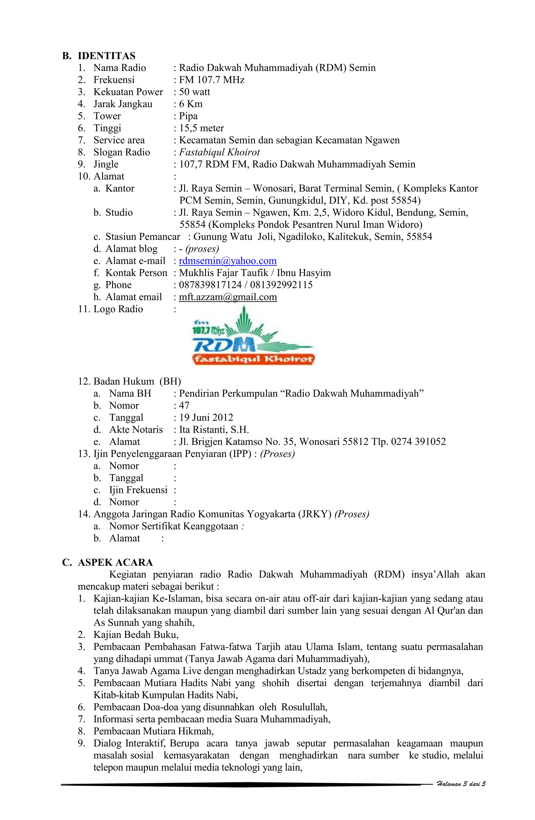 Profil RDM FM | DOCX