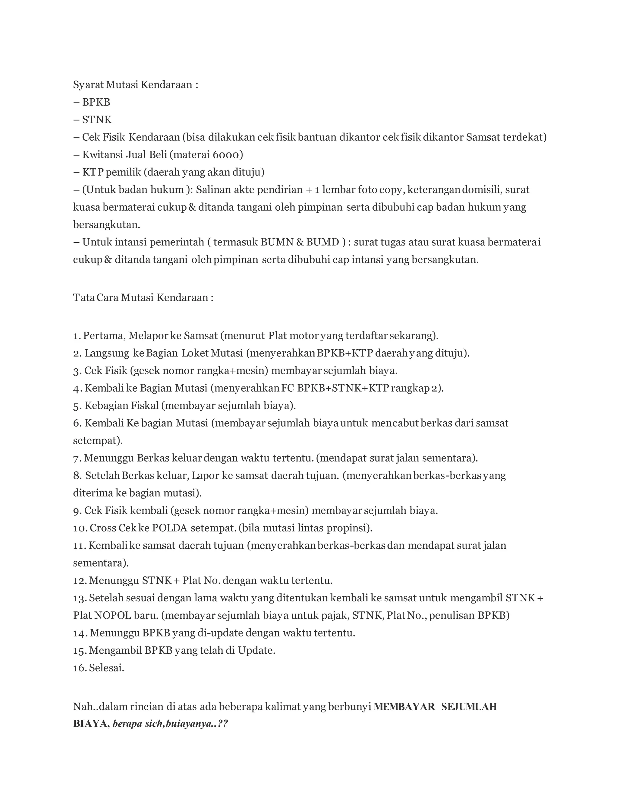 Syarat mutasi kendaraan | PDF