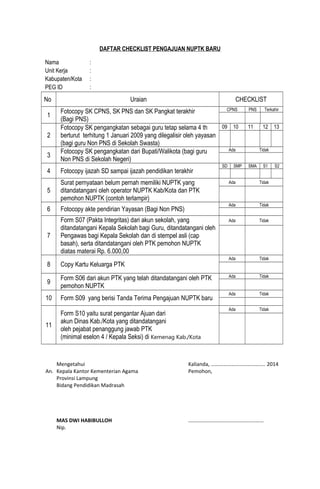 Syarat nuptk baru | DOC