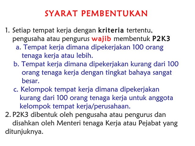 Syarat pembentukan P2K3 | PPT