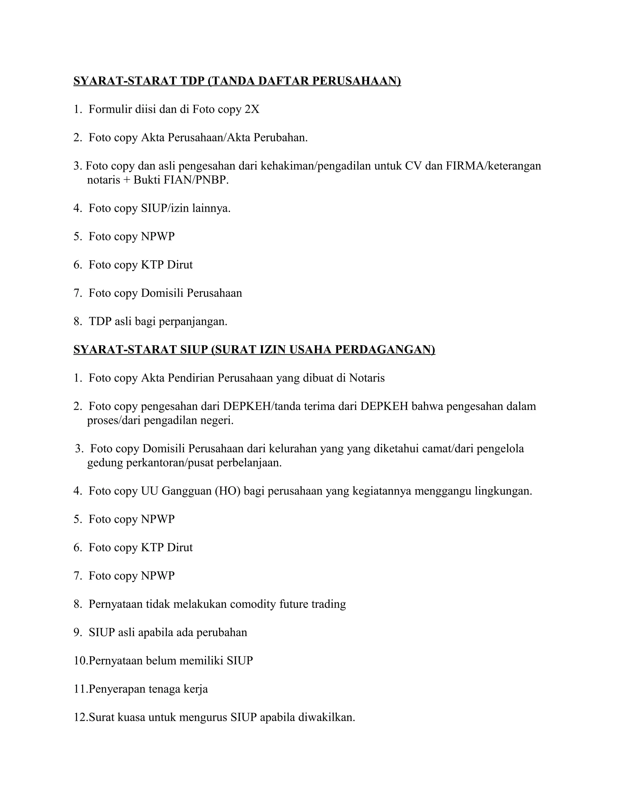 Syarat pembuatan siup dan tdp | PDF