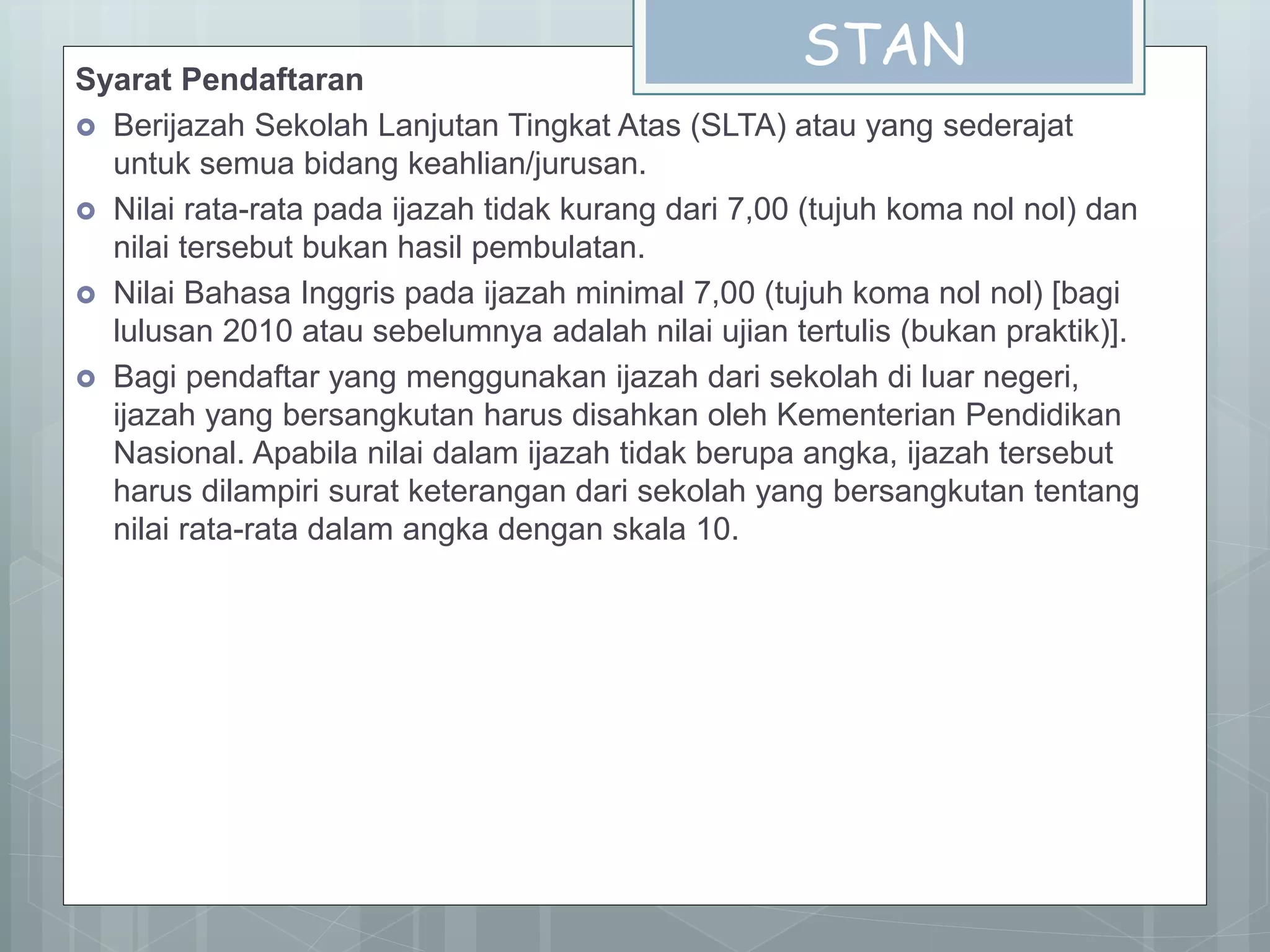 Syarat Pendaftaran STAN | PPTX