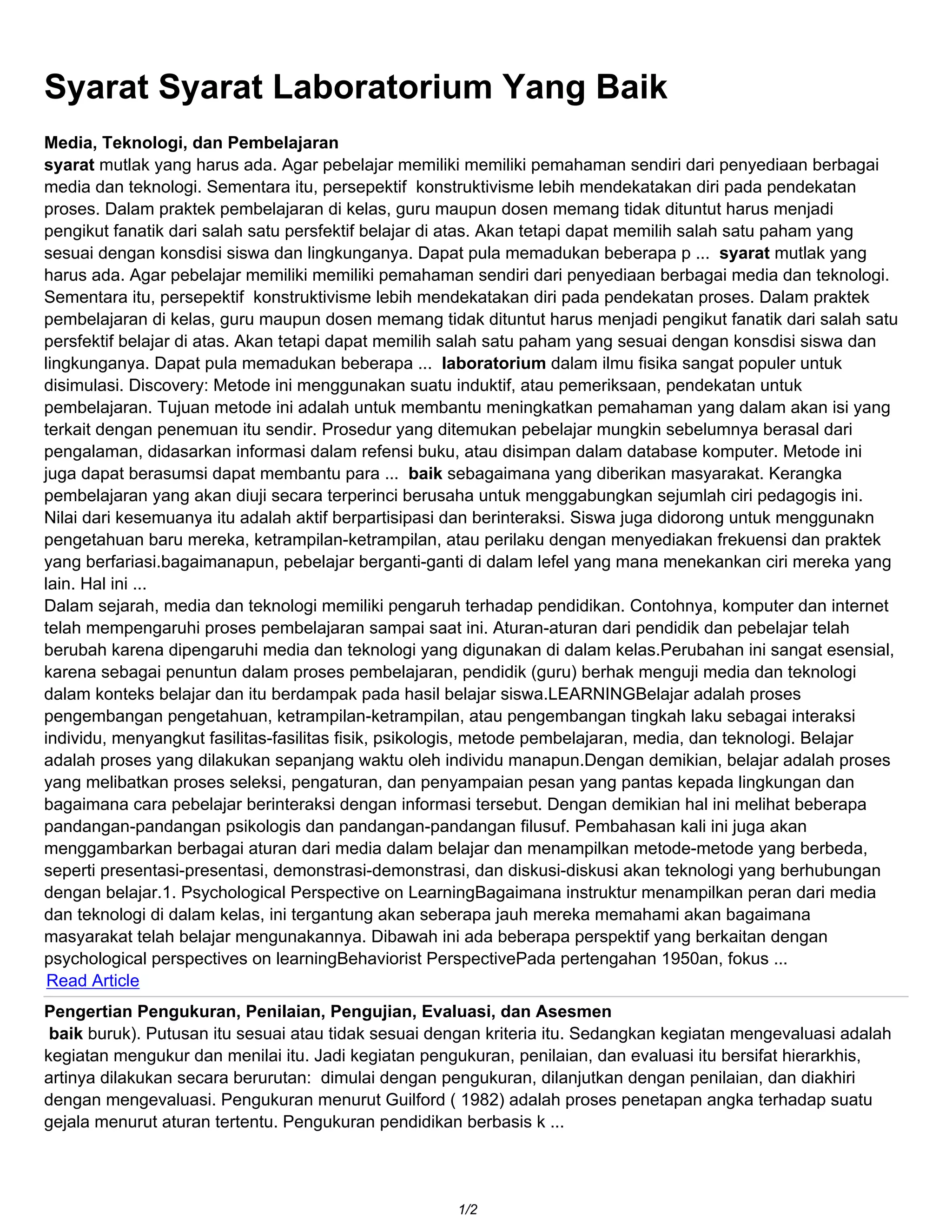 Syarat syarat laboratorium yang baik | PDF