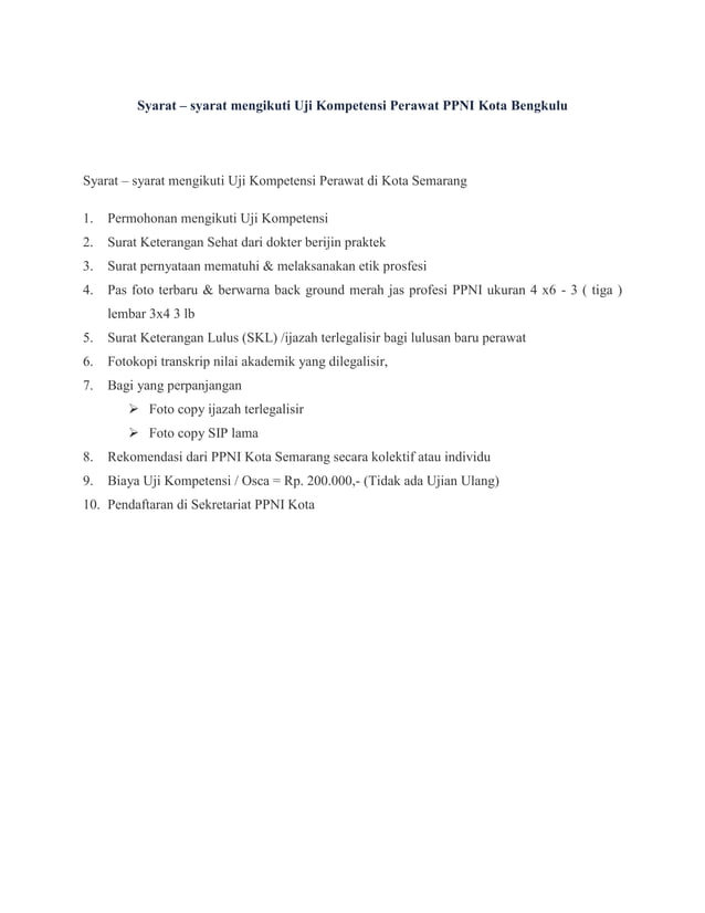 Syarat uji kompetensi perawat | DOCX